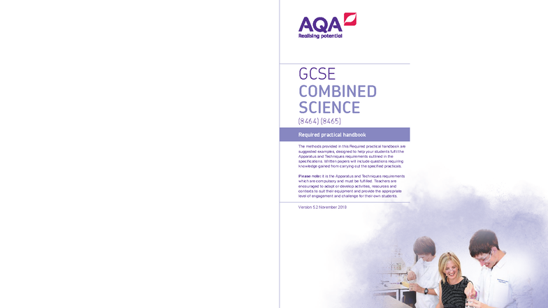 AQA 8464 8465 GCSE Combined Science Required Practicals Handbook - Studocu