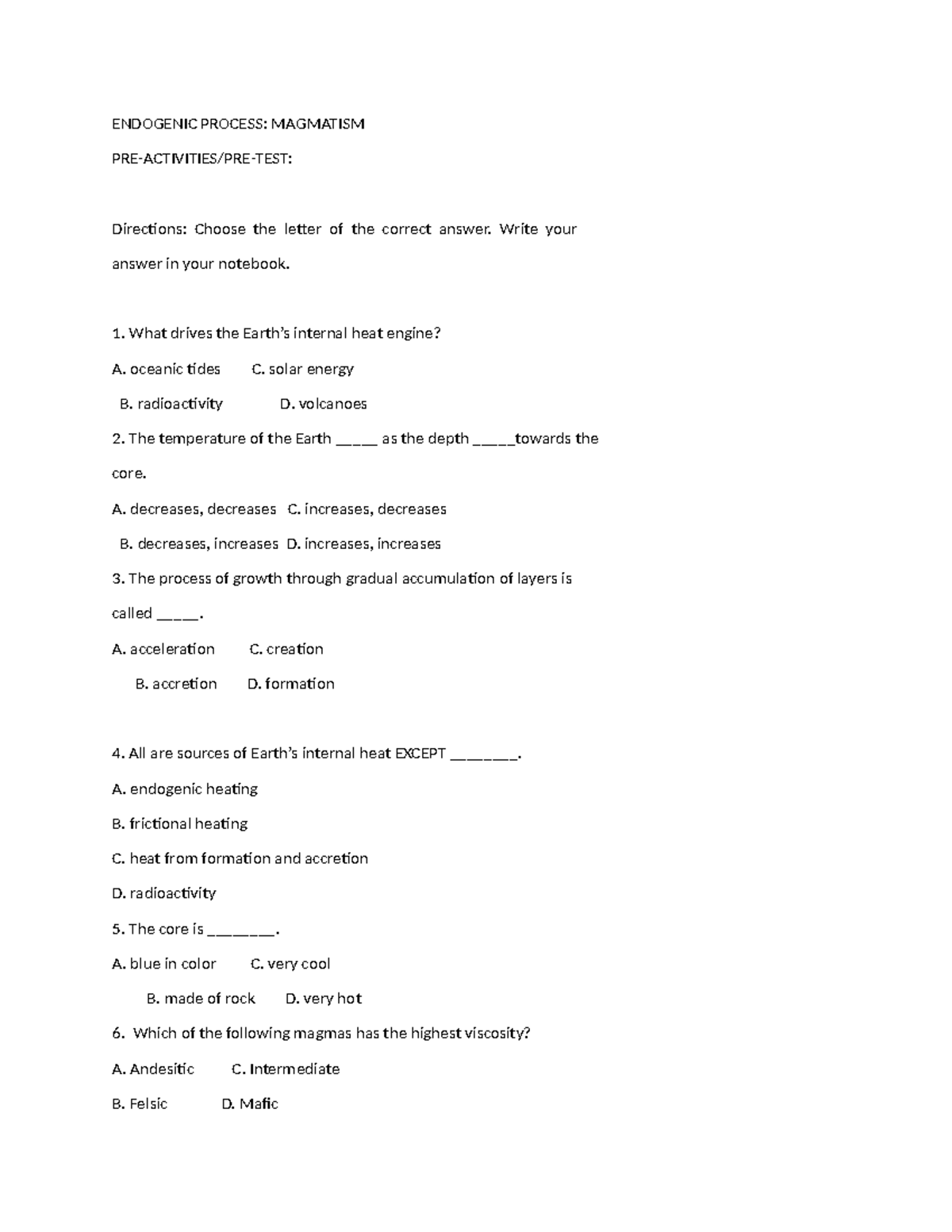 Endogenic Process - ENDOGENIC PROCESS: MAGMATISM PRE-ACTIVITIES/PRE ...