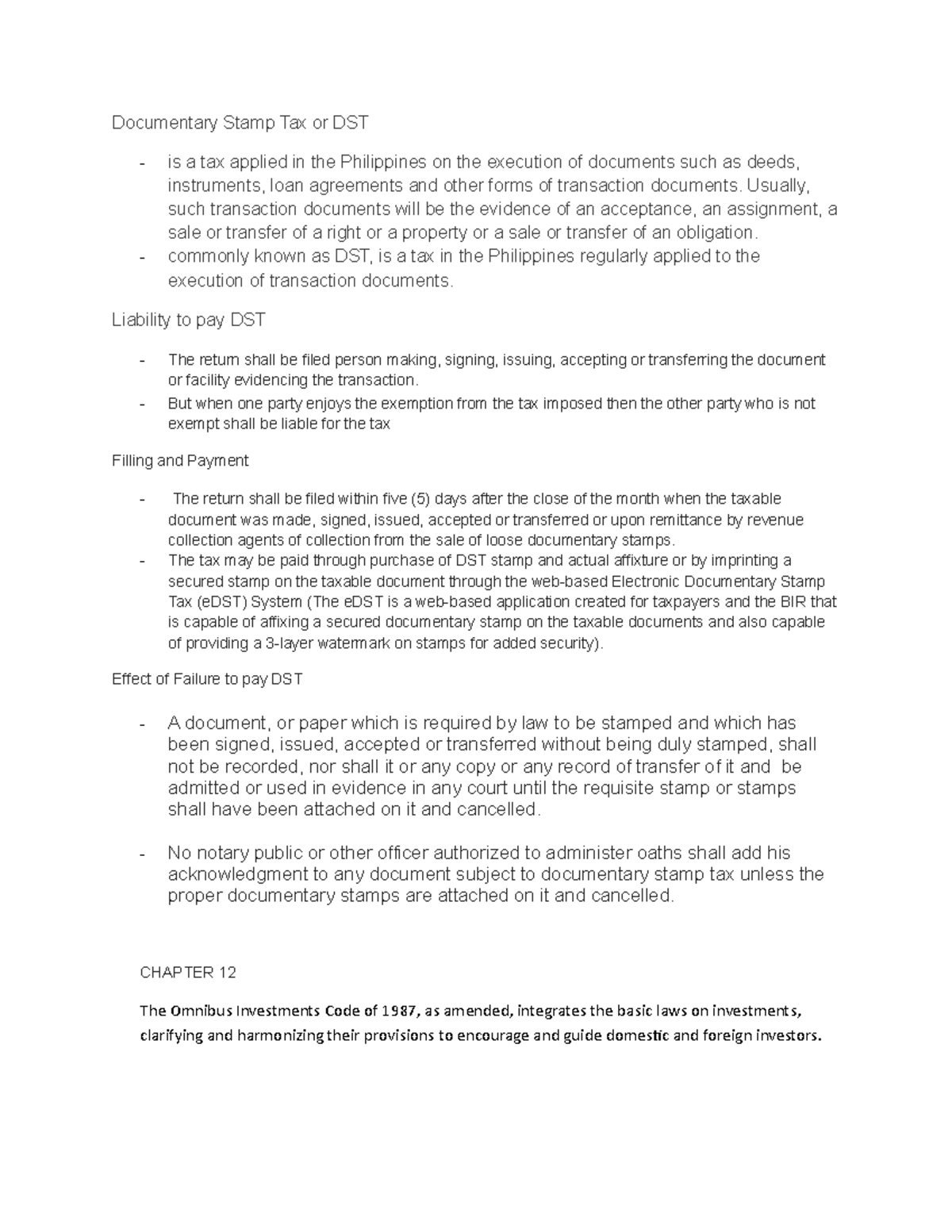 Documentary Stamp Tax (DST) Overview and Filing Guidelines - Studocu