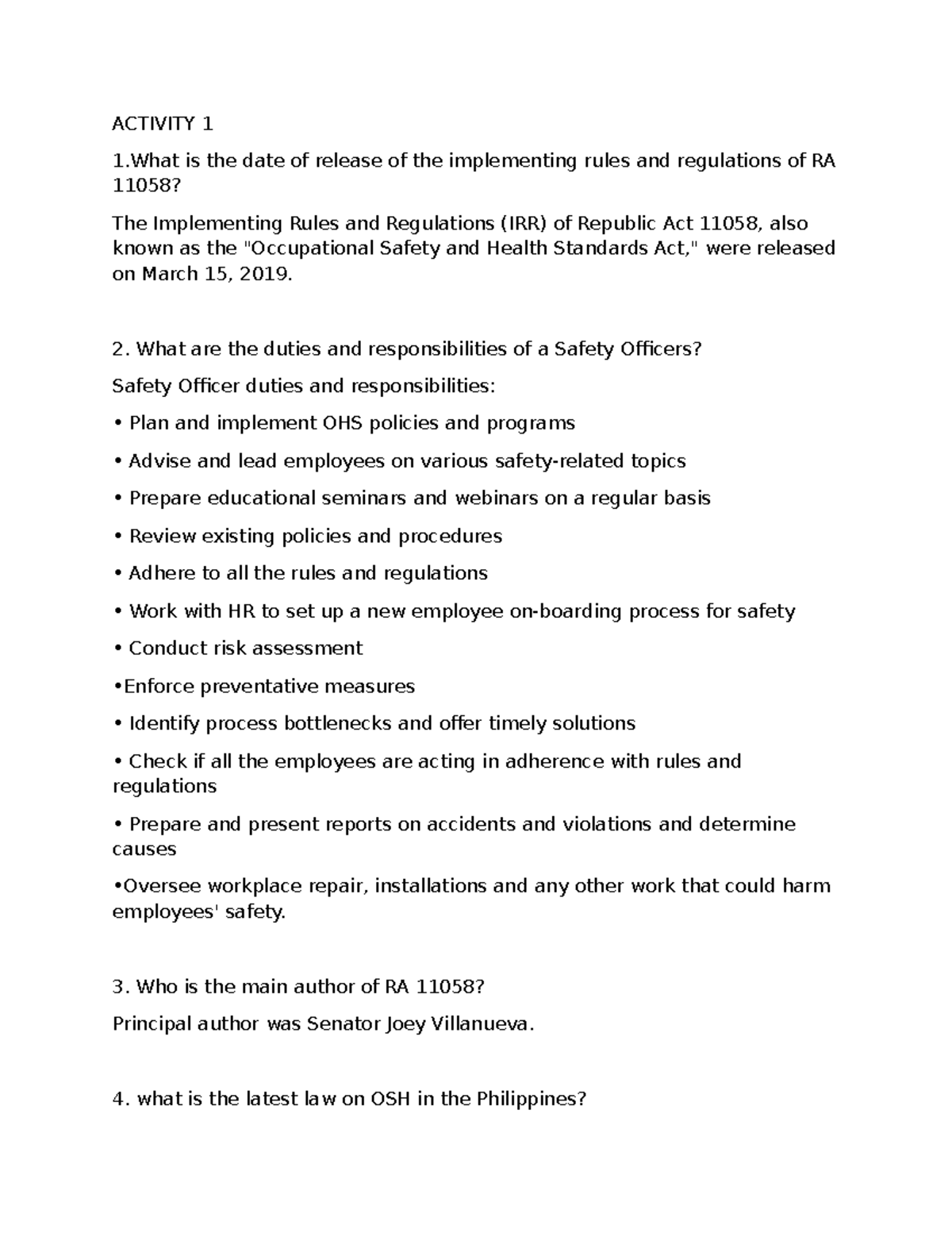 RA 11058: Occupational Safety and Health Standards Overview - Studocu