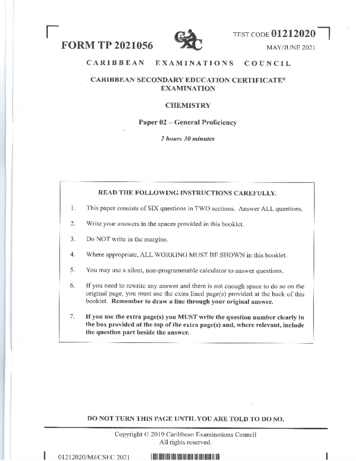 2021 csec chemistry paper 2 - chemistry csec - Studocu