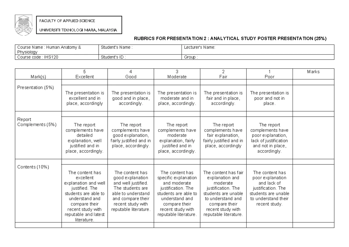 Rubric for Written Report IHS120 - Analytical Study Evaluation ...