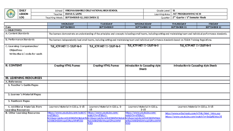 DLL .NET PROGRAMMING WEEK 3 QTR 2 - LESSON LOG - Studocu