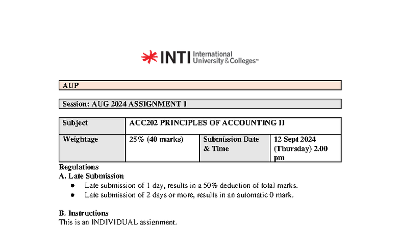 ACC202 Principles of Accounting II: Assignment 1 Guidelines - Studocu