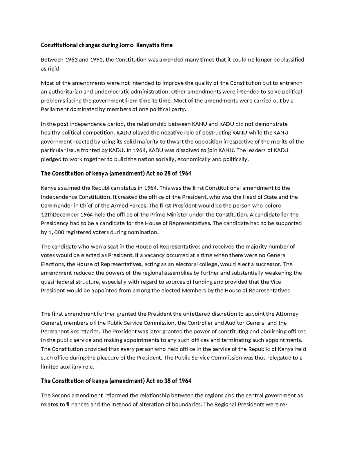 Constitutional Amendments 1963-1992: Changes Under Kenyatta Era - Studocu