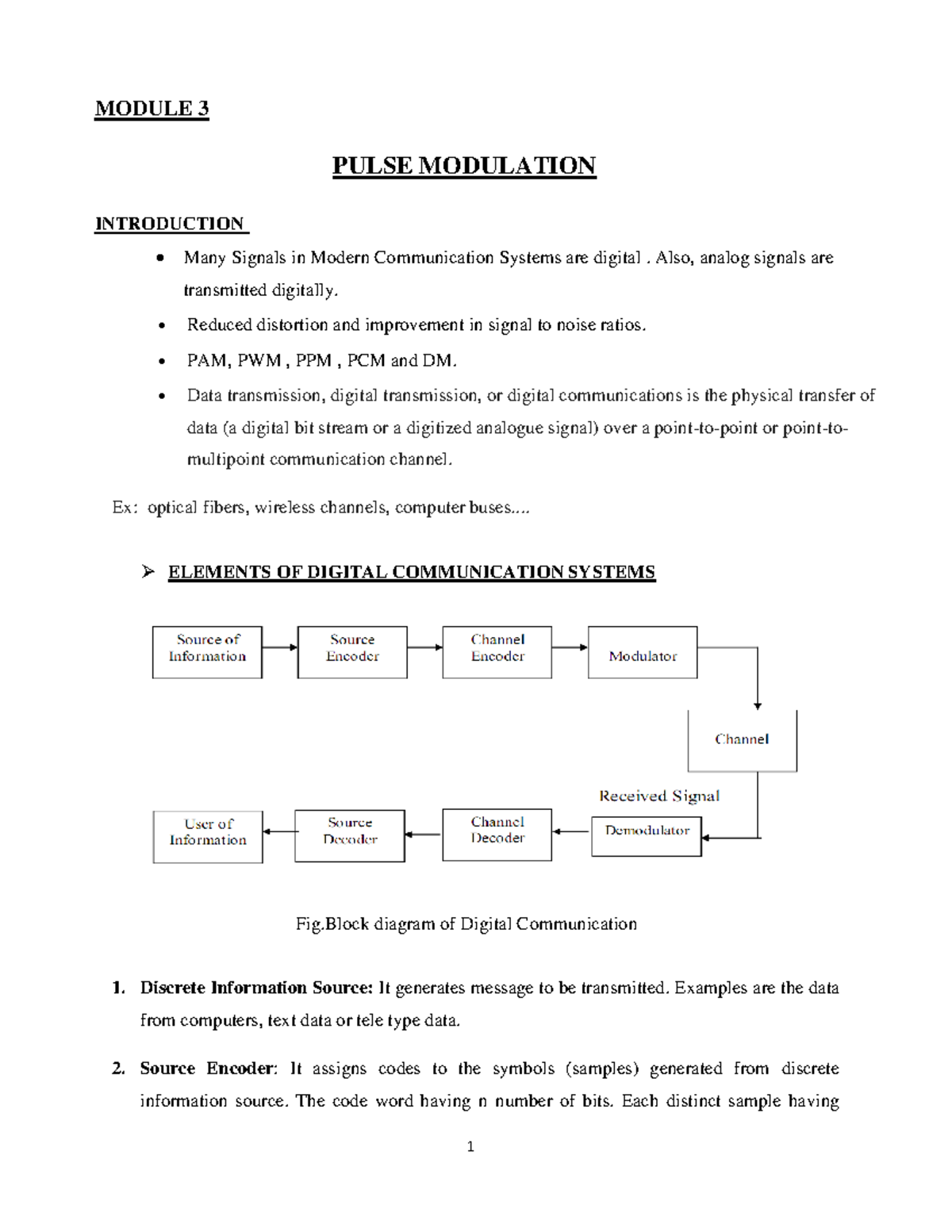 Pulse Modulation Techniques in Digital Communication Systems (MODULE 3 ...