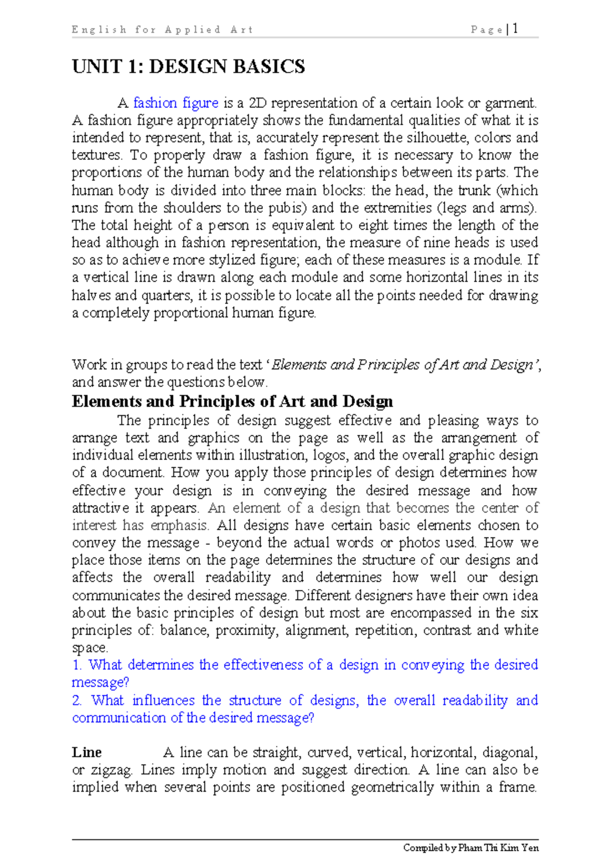 English for Applied Art: Unit 1 - Design Basics and Principles - Studocu