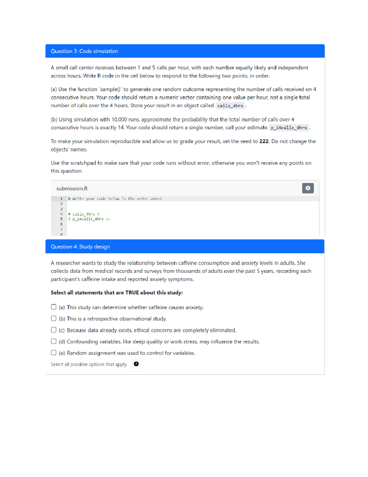 Question Examples - DSCI 200: Code Simulations and Study Designs - Studocu