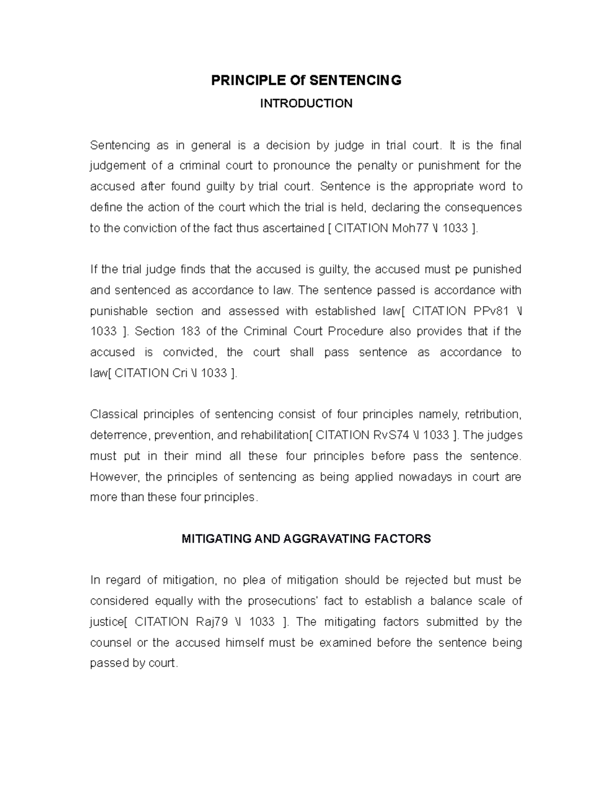 Principles Of Sentencing - PRINCIPLE Of SENTENCING INTRODUCTION ...