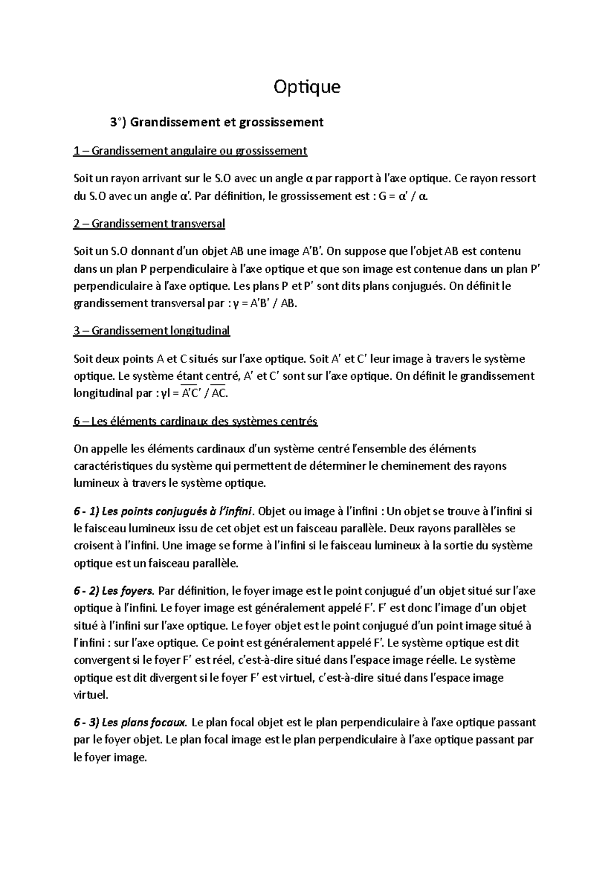 Notes de cours en Optique - Grandissement et lentilles (PHYS101) - Studocu