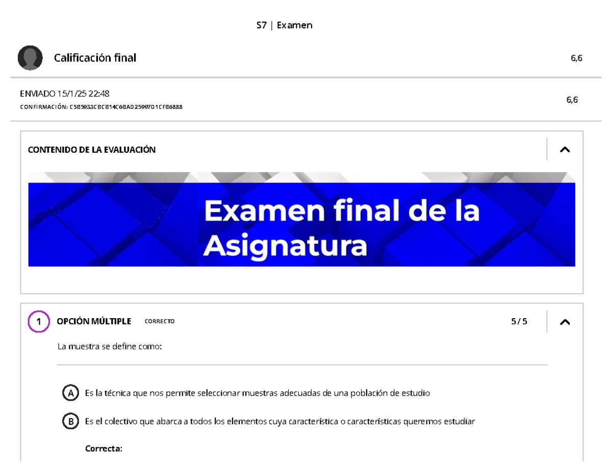 S7 | Examen de Evaluación Estadística - Opciones Múltiples y Respuestas - Studocu