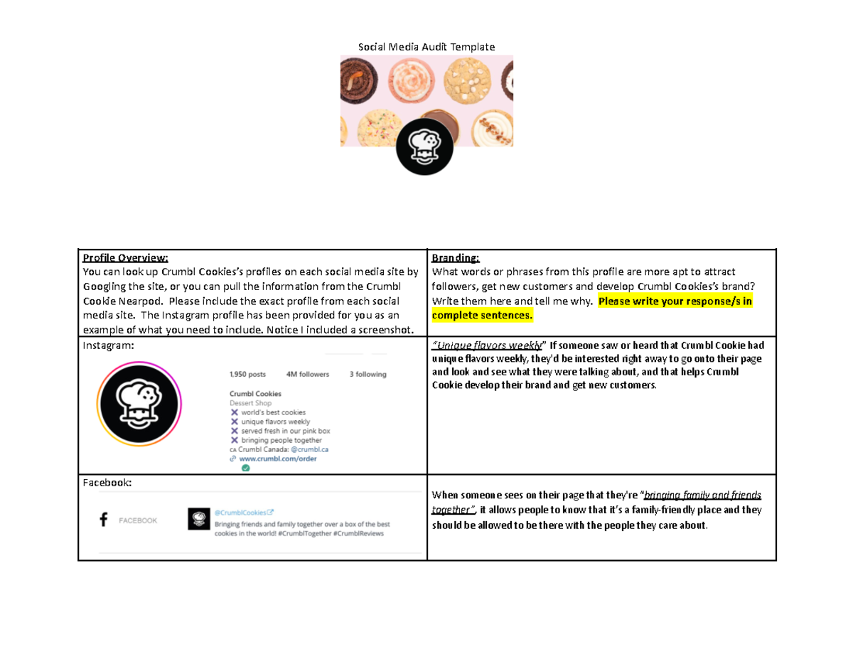 Copy of Social Media Audit Template - Profile Overview: You can look up ...