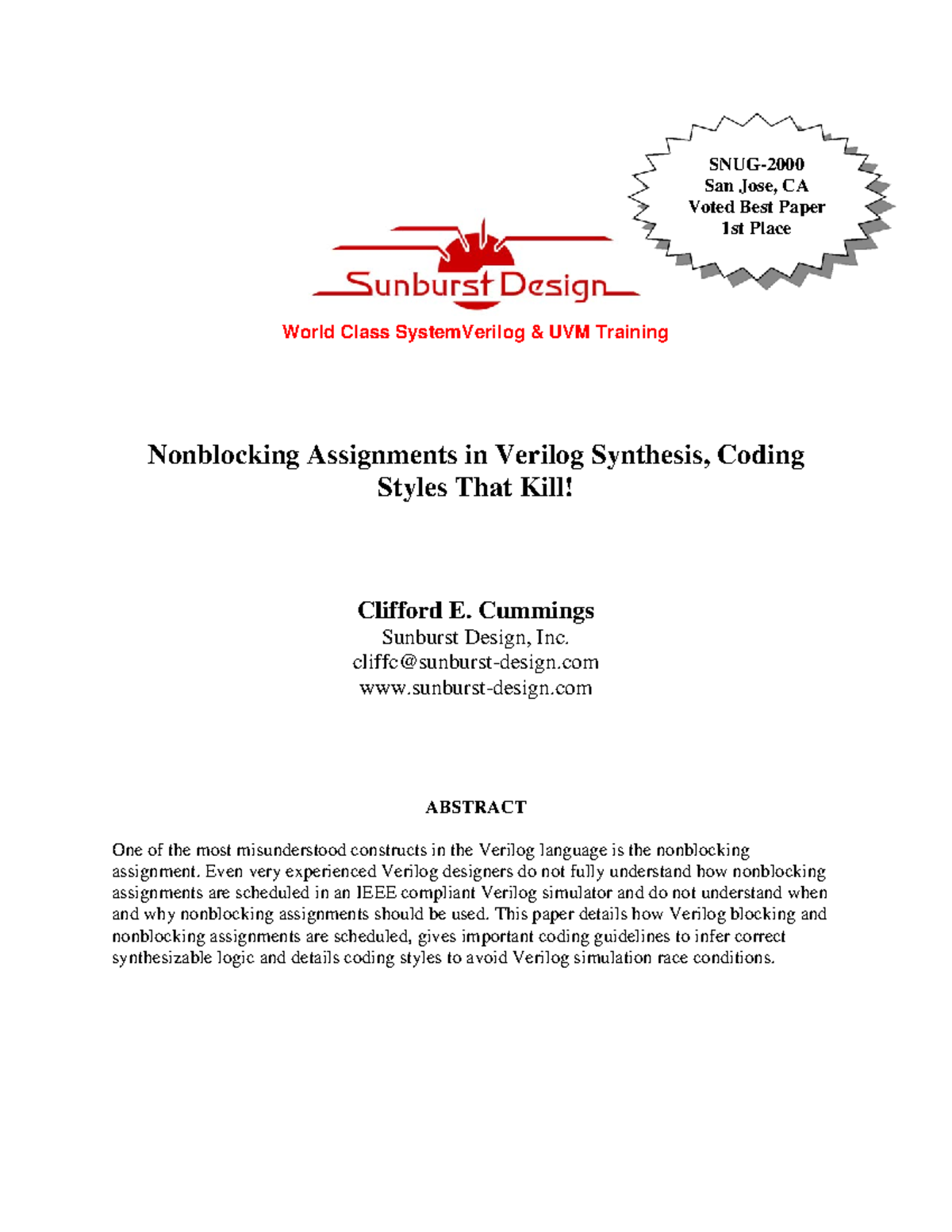 Verilog design sunburst design - World Class SystemVerilog & UVM Training Nonblocking - Studocu