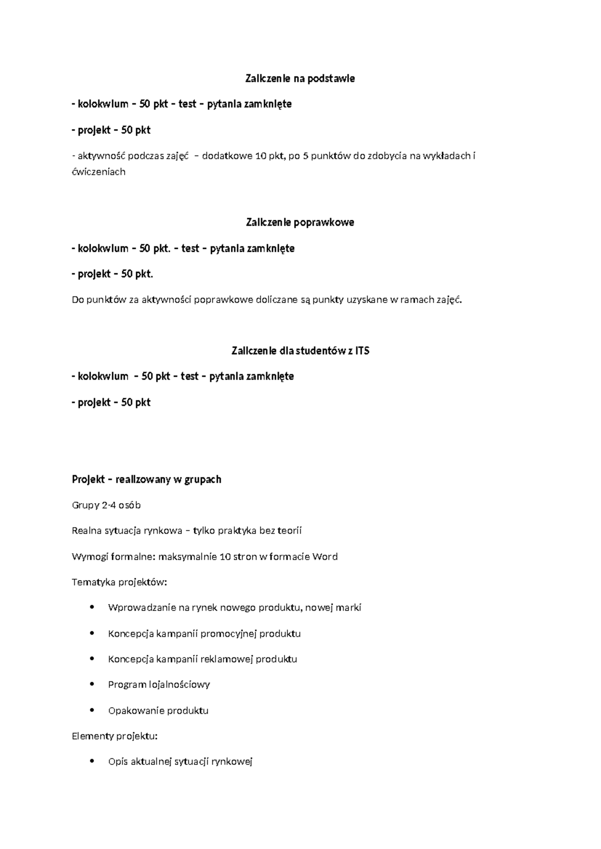 Zaliczenie-Mi BM1 - Zaliczenie na podstawie kolokwium – 50 pkt – test ...