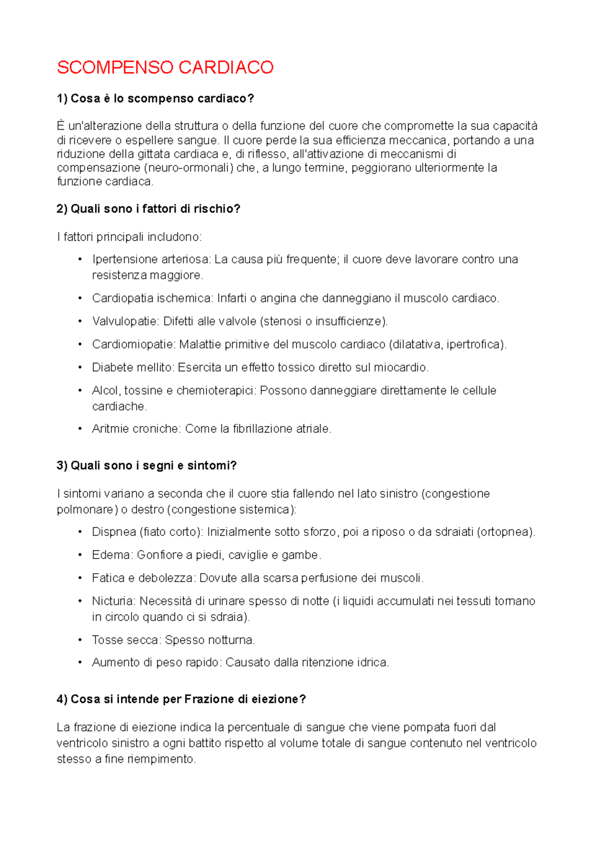 SCOMPENSO CARDIACO: Fattori, Sintomi e Trattamenti Essenziali - Studocu