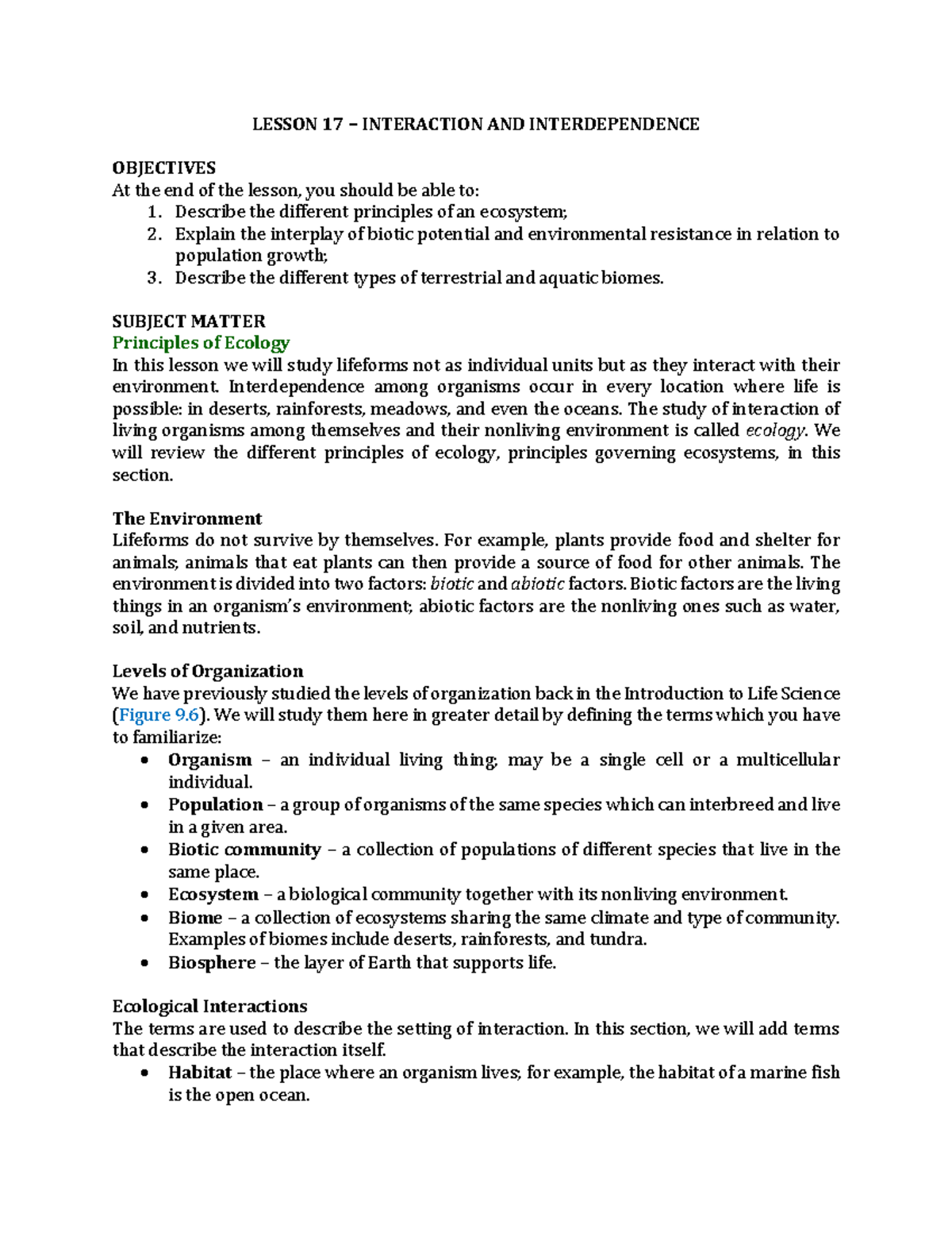 CH5 Lesson 17 Interaction and Interdependence - LESSON 17 – INTERACTION ...