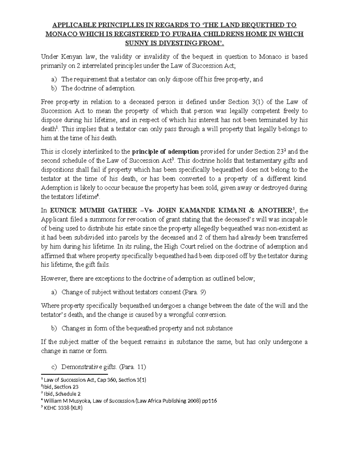 APPLIED PRINCIPLES OF ADEMENT IN KENYAN SUCCESSION LAW - Studocu