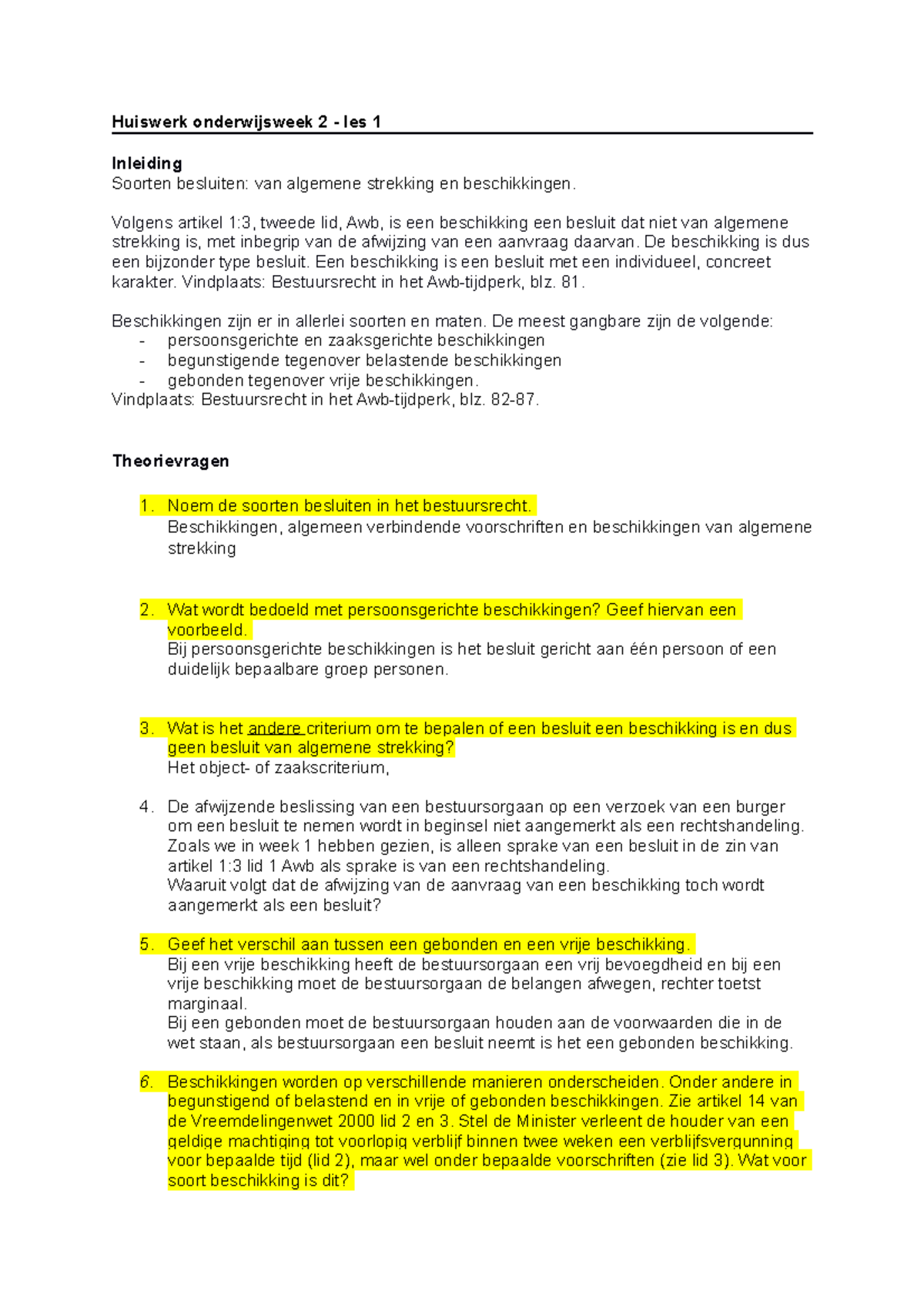 Opdrachten week 2 les 1 met antwoordenj - Huiswerk onderwijsweek 2 ...