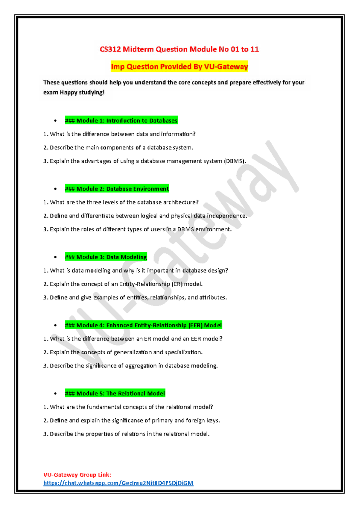 CS312 Midterm Exam: Key Questions from Modules 1 to 11 - Studocu