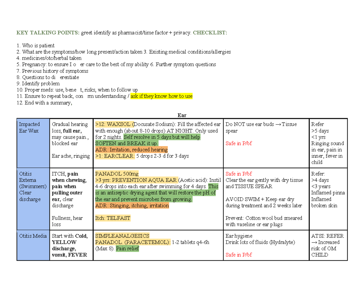 PHAR2822 Oral Exam Preparation Notes and Key Talking Points - Studocu