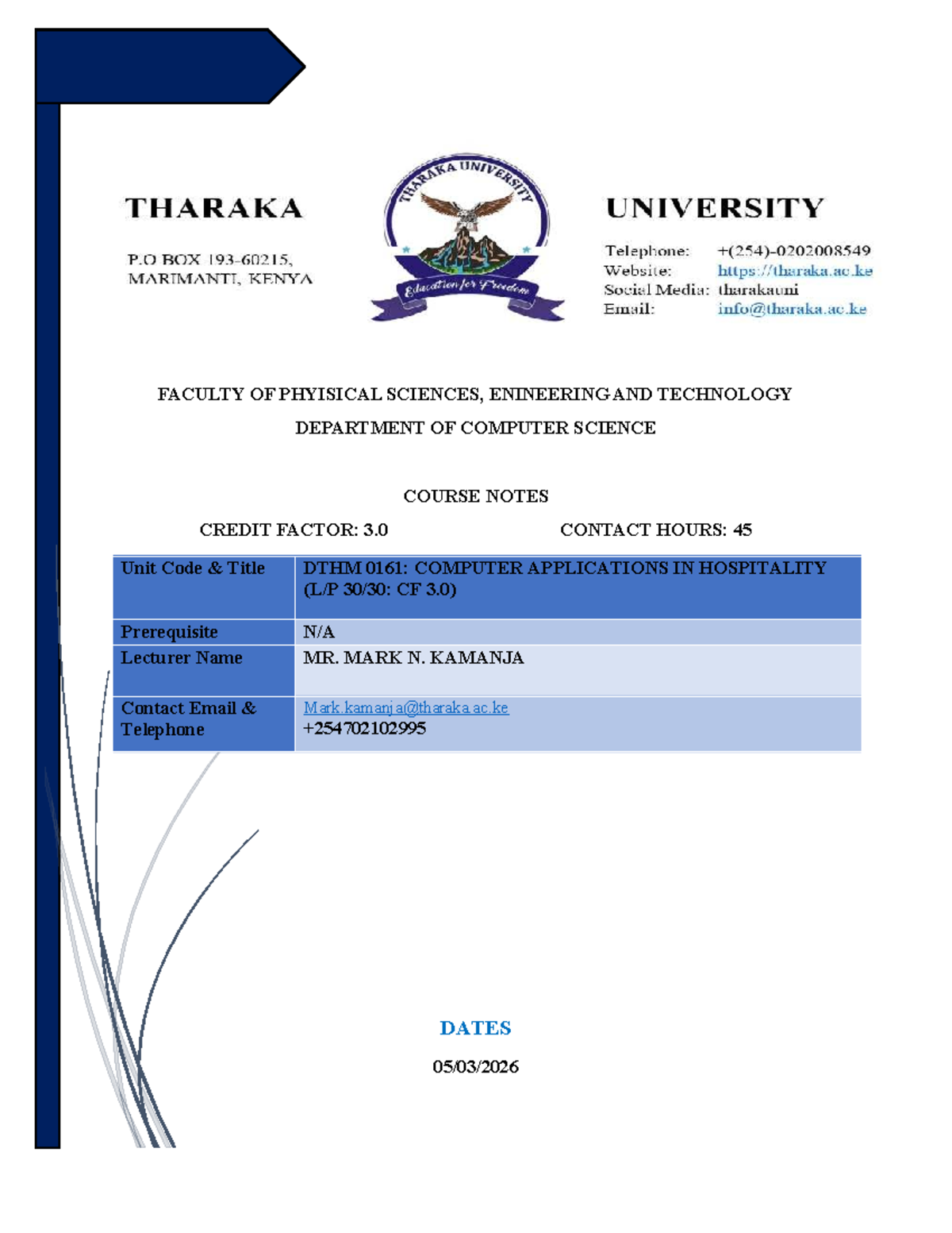 DTHM 0161: Computer Applications in the Hospitality Industry Notes ...