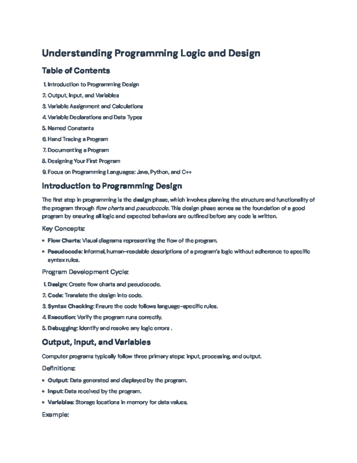Understanding Programming Logic & Design: Concepts & Programming Basics - Understanding ...