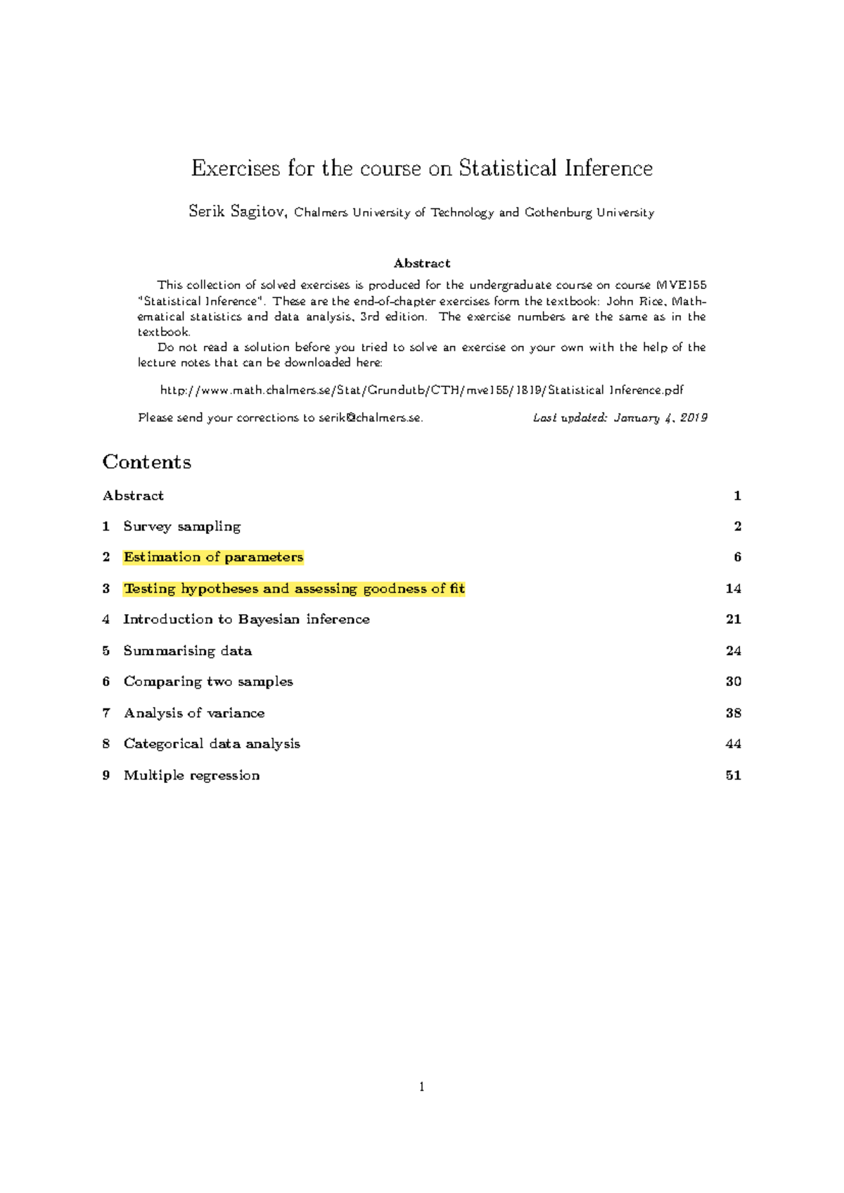 Statistical Inference MVE Final Exam: Rice Exercises Solutions - Studocu