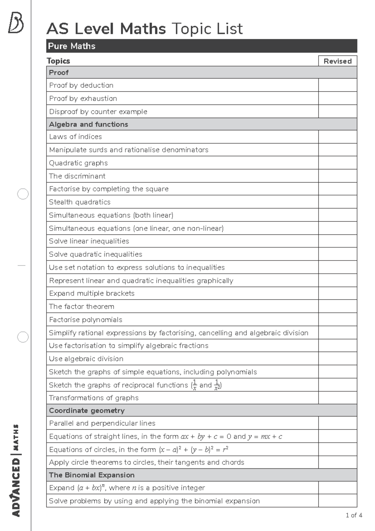 AS Level Maths Topic List: Pure Maths & Mechanics Overview - Studocu
