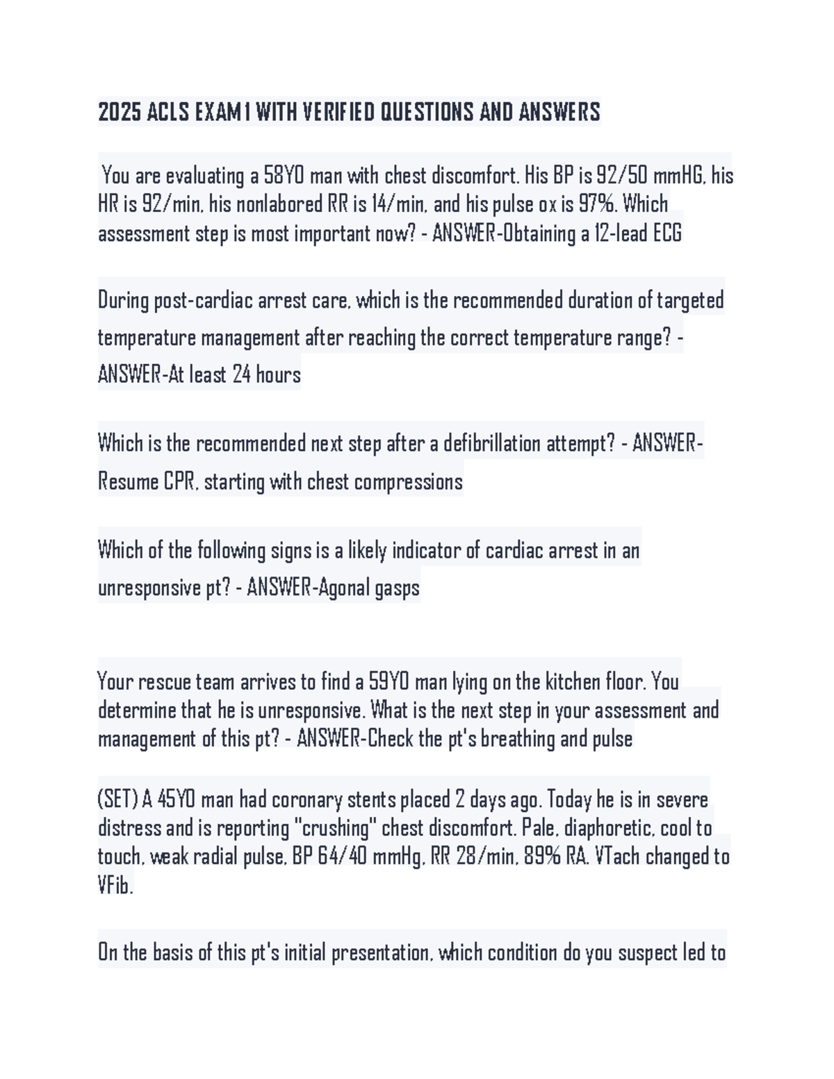 2025 ACLS EXAM 1: Key Questions and Answers for Success - Studocu