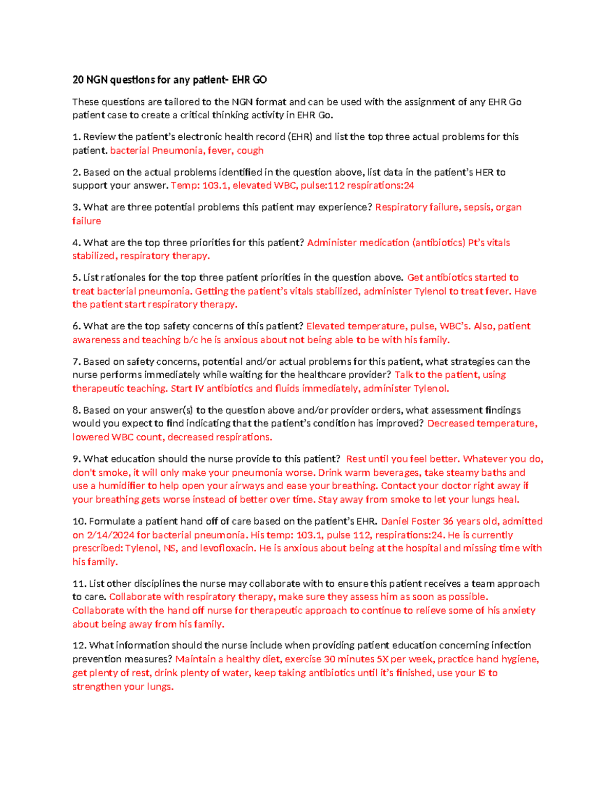 EHR GO Clinical Prep 1: NGN Patient Case Questions and Strategies - Studocu