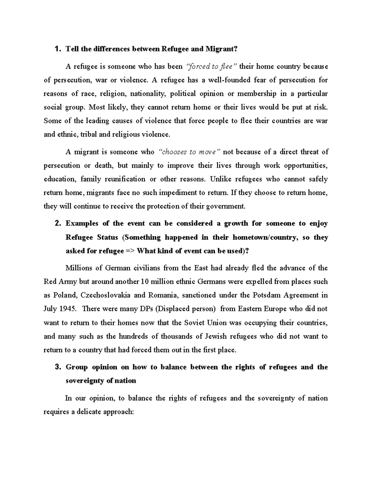 Human Rights Group 03: Differences Between Refugees & Migrants - Studocu