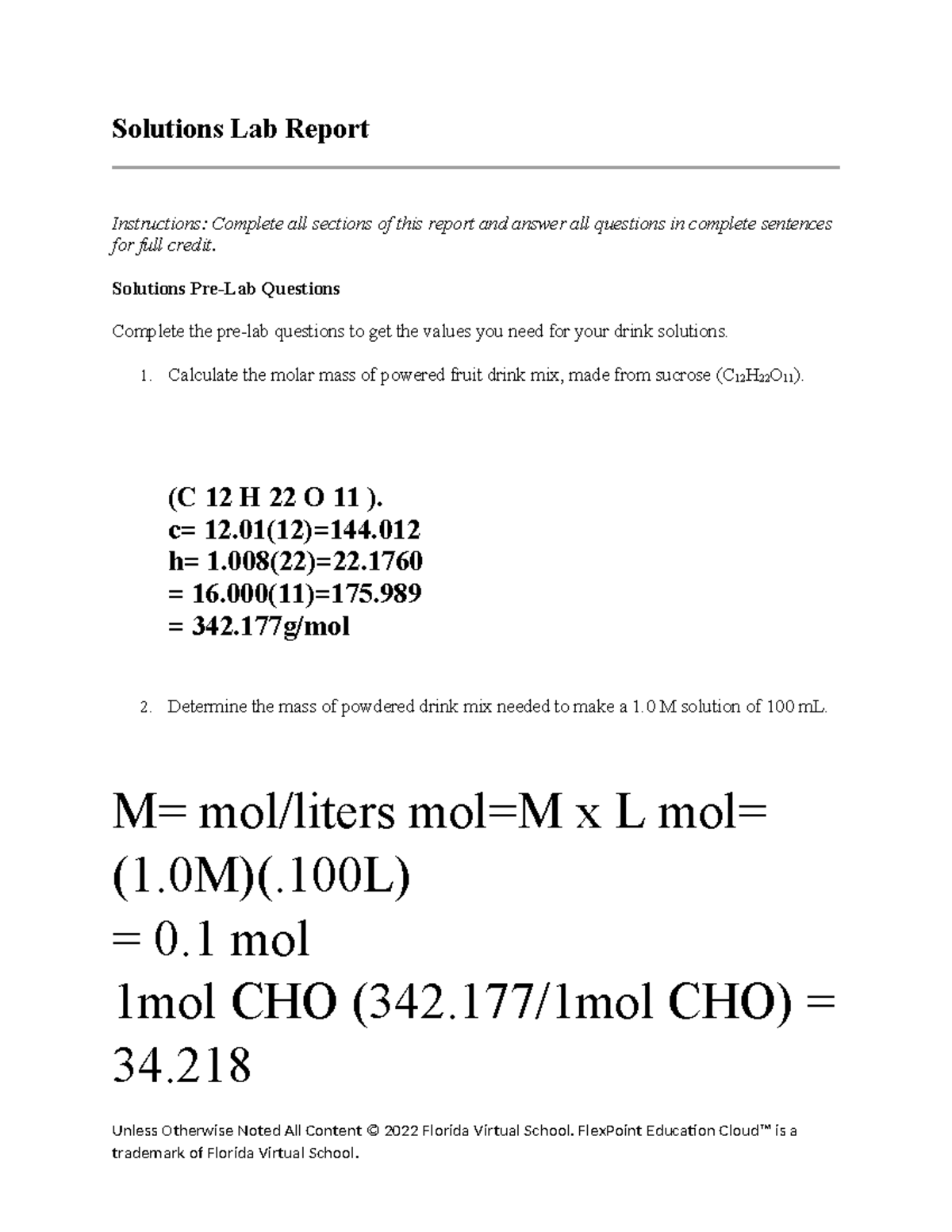 08 03 Solutions Lab Report 1 - Molarity and Solubility Factors - Studocu