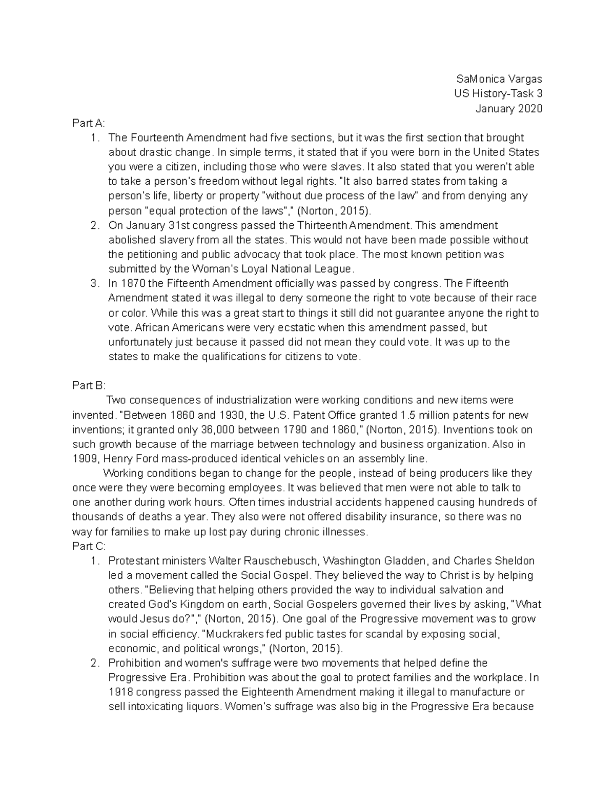 Task 3 - Task 3 final assignment. - SaMonica Vargas US History-Task 3 ...