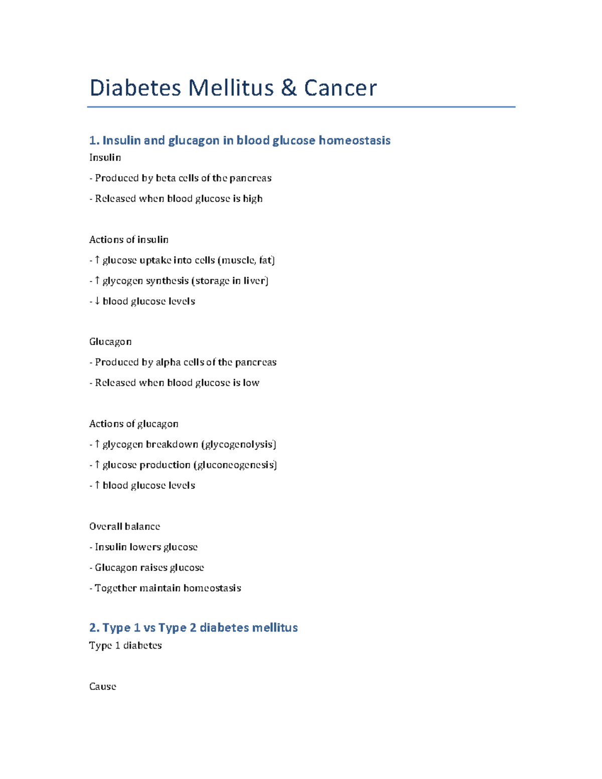 Diabetes Mellitus & Cancer Overview - Studocu