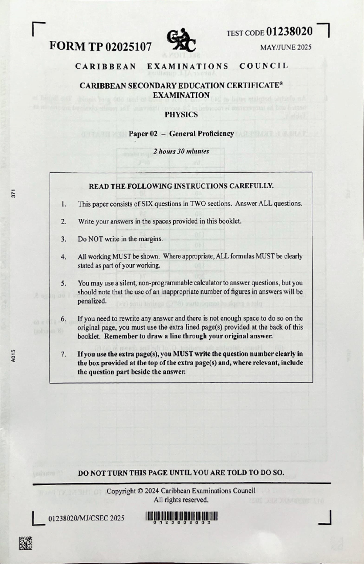 CSEC Physics Paper 2 Exam 2025 - General Proficiency - Studocu