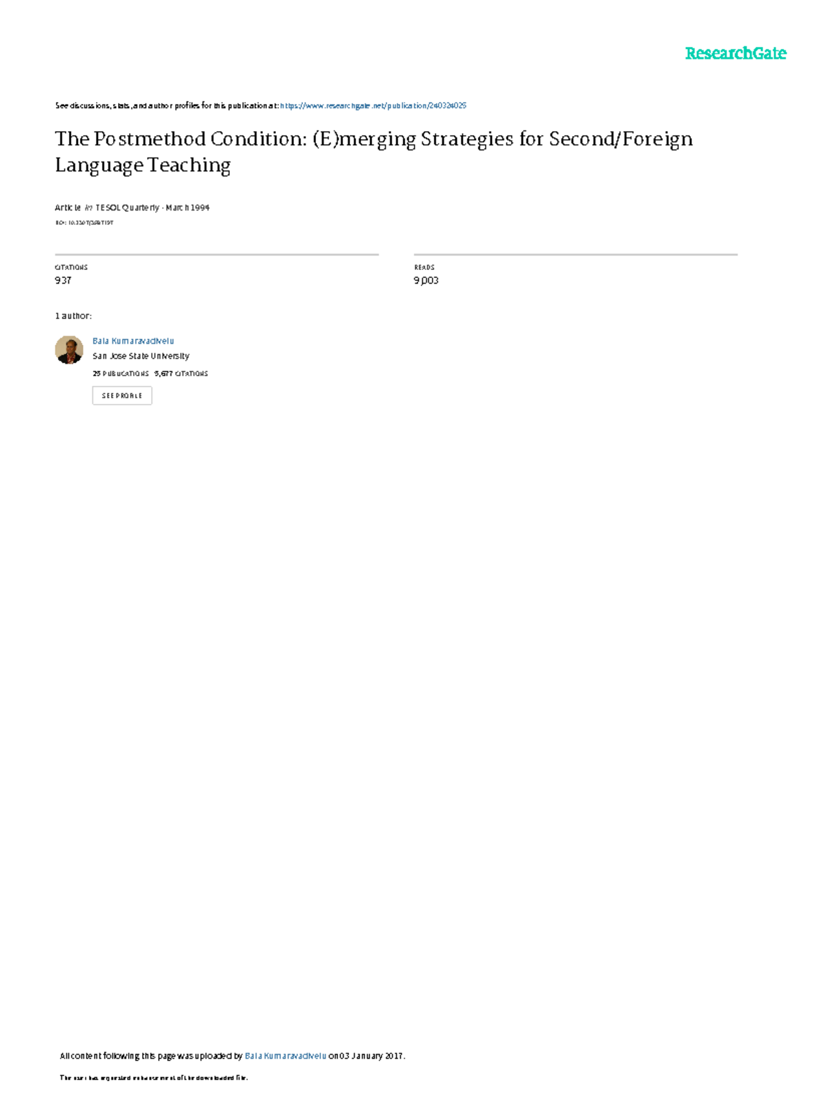 Emerging L2 Teaching Strategies: The Postmethod Condition (TESOL) - Studocu