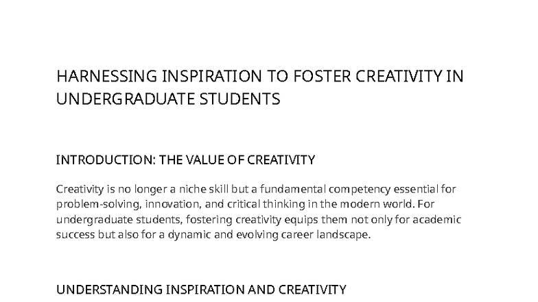 Fostering Creativity in Undergraduates - HARNESSING INSPIRATION TO ...