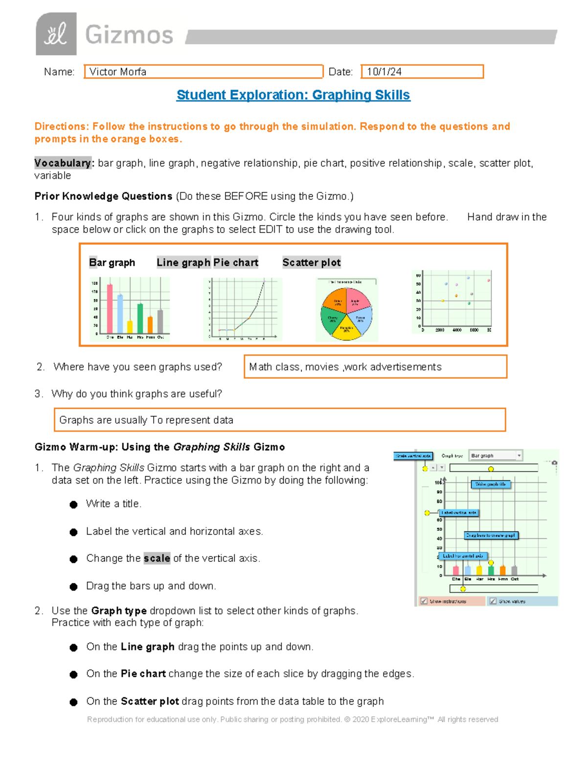 Graphing Skills SE - vhjvjhvj - Name: Victor Morfa Date: 10/1/ Student ...