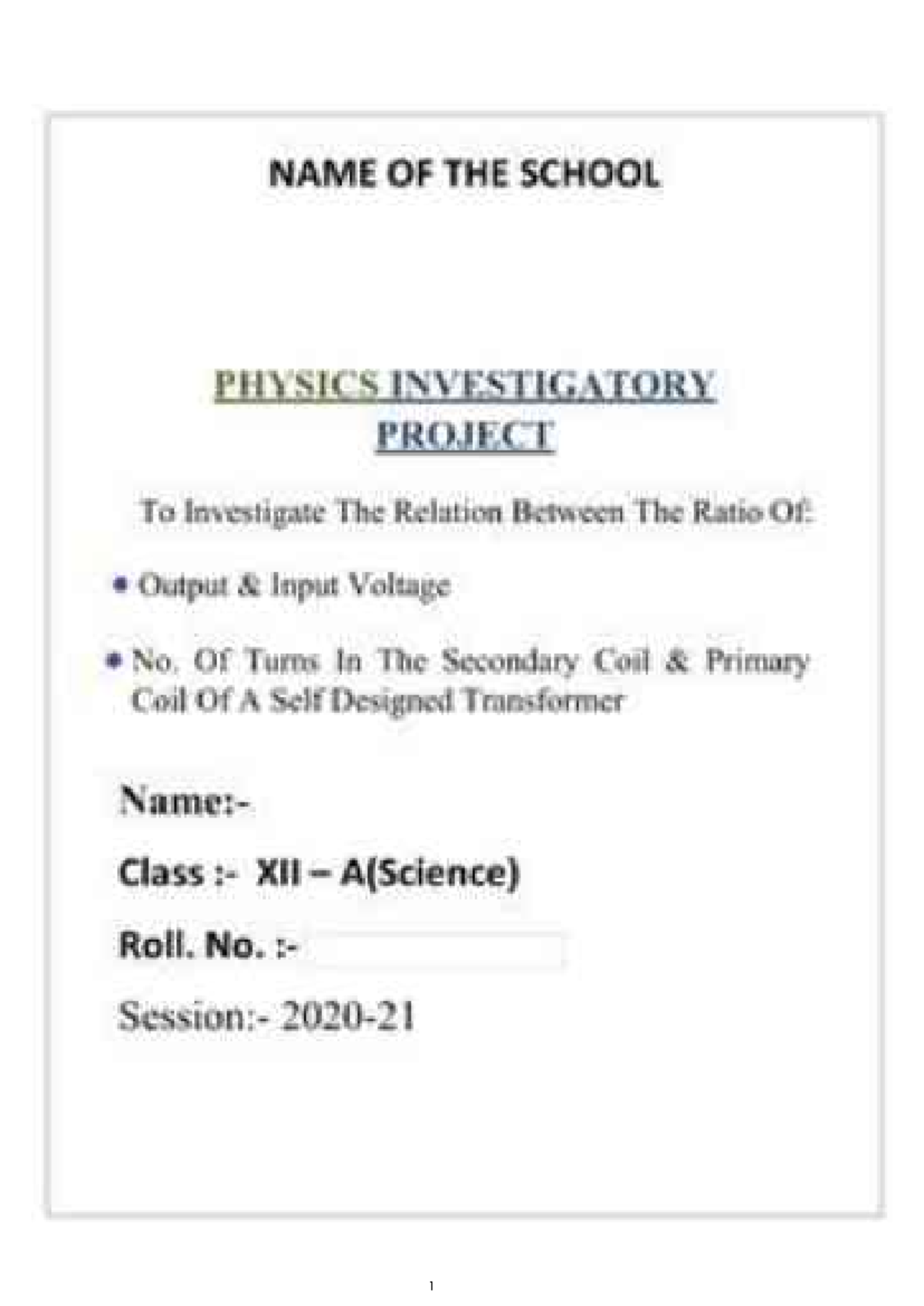Physics Investigatory Project: Transformer Voltage Ratio Analysis ...