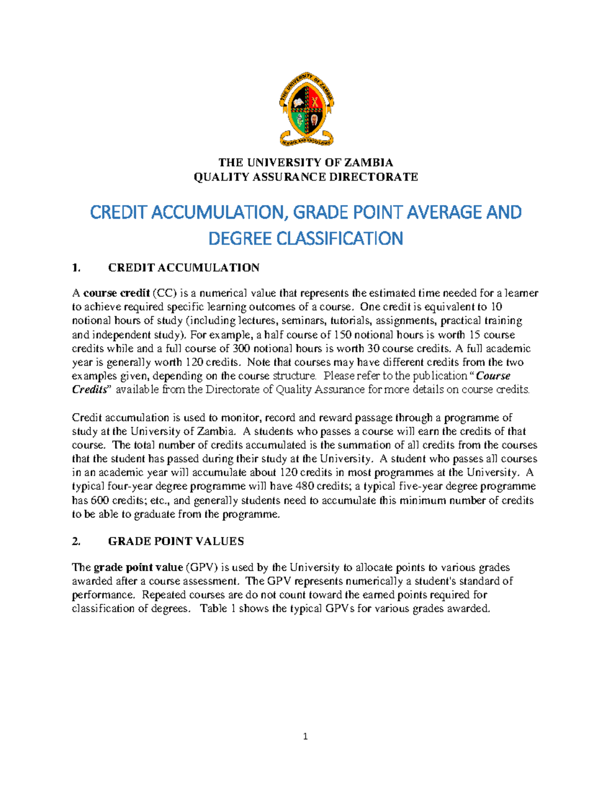 Guidelines for Credit Accumulation, GPA & Degree Classification 1 - Studocu
