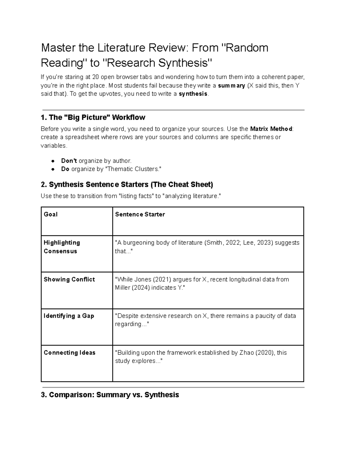 Mastering the Literature Review: From Random Reading to Synthesis - Studocu