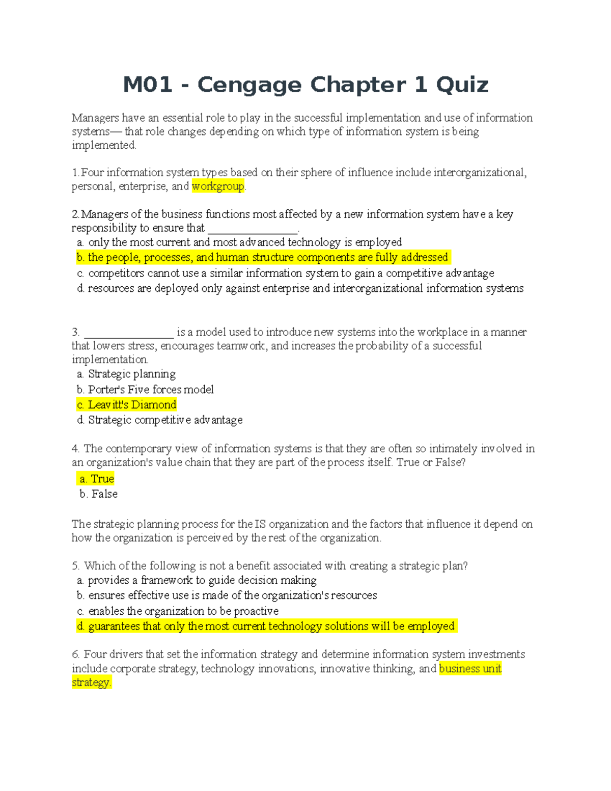 INFM109 M01 - Cengage Chapter 1 Quiz Insights and Key Concepts - Studocu