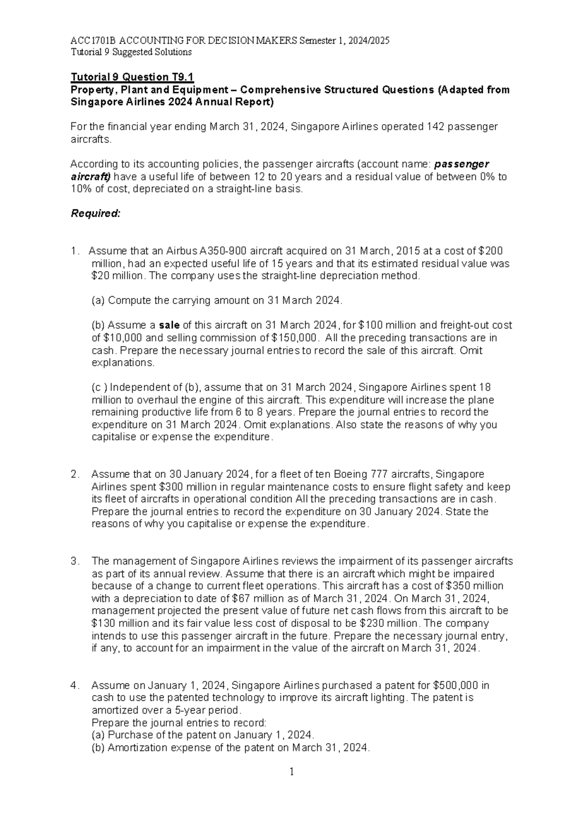 Tutorial 9 Solutions - ACC1701 ACCOUNTING FOR DECISION MAKERS ...