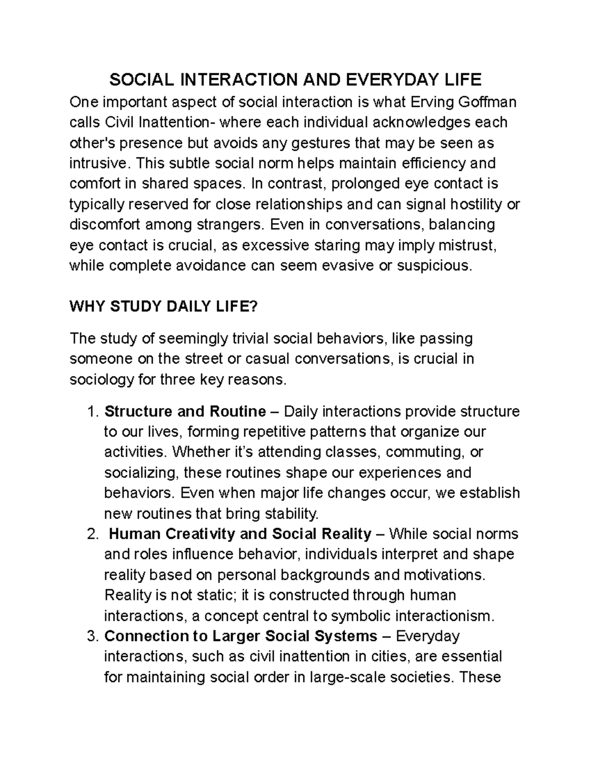 Social Interaction in Everyday Life: A Sociological Perspective - Studocu