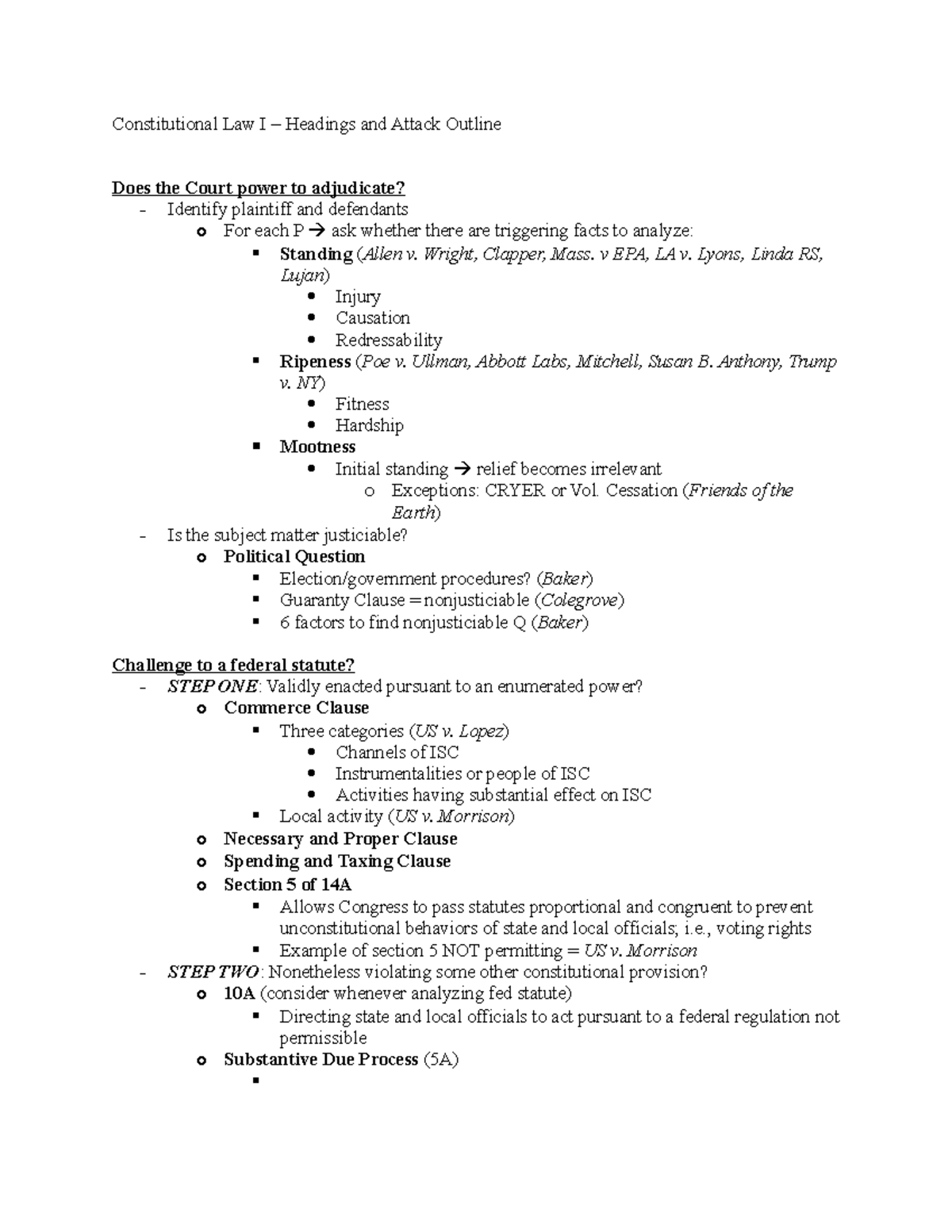 Con Law I Final Exam Attack Outline for Key Legal Challenges - Studocu