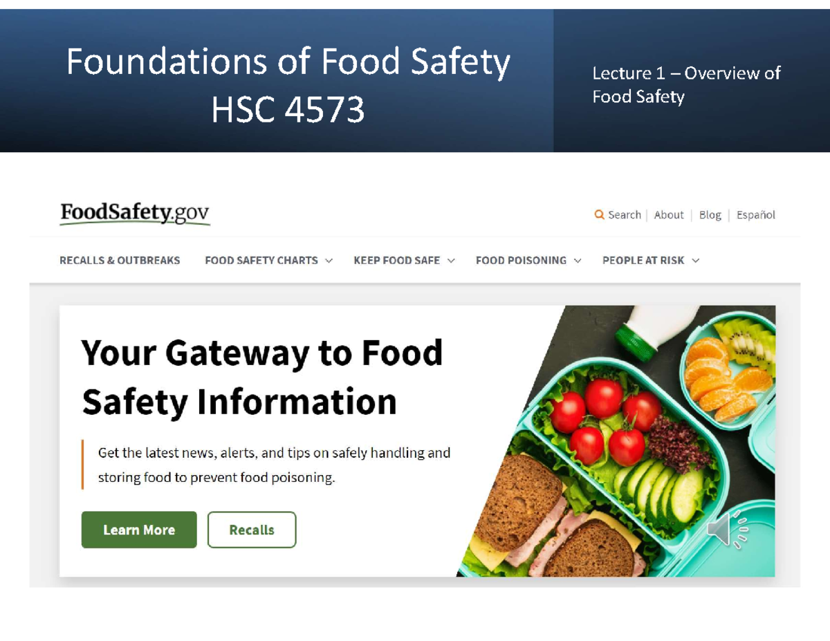 Foundations of Food Safety HSC 4573 Lecture 1: Overview & Key Concepts ...