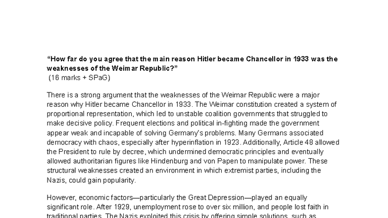 History Practice Exam: Hitler's Rise to Chancellor (Document 3) - Studocu