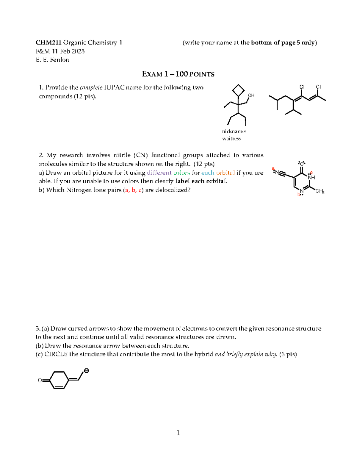 CHM211 Organic Chemistry 1 Exam 1 - IUPAC Naming & Reactions - Studocu