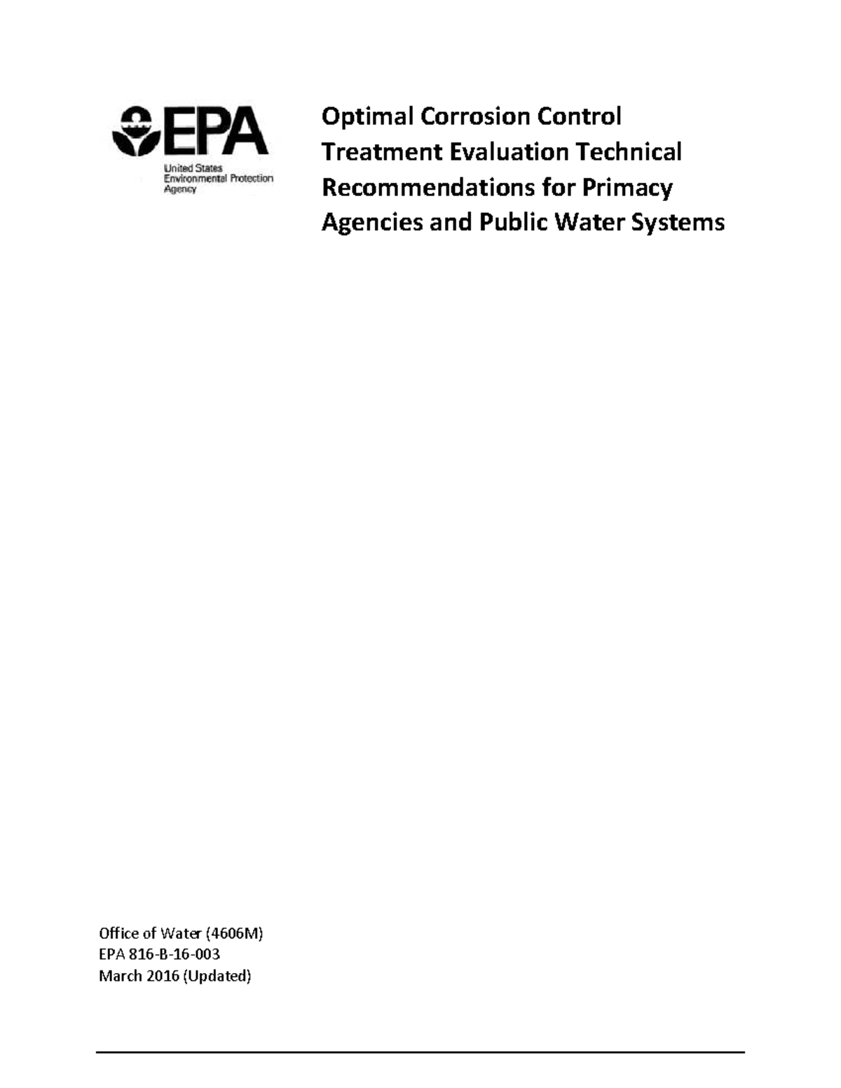Optimal Corrosion Control Treatment Recommendations for PWSs (EPA 4606M ...