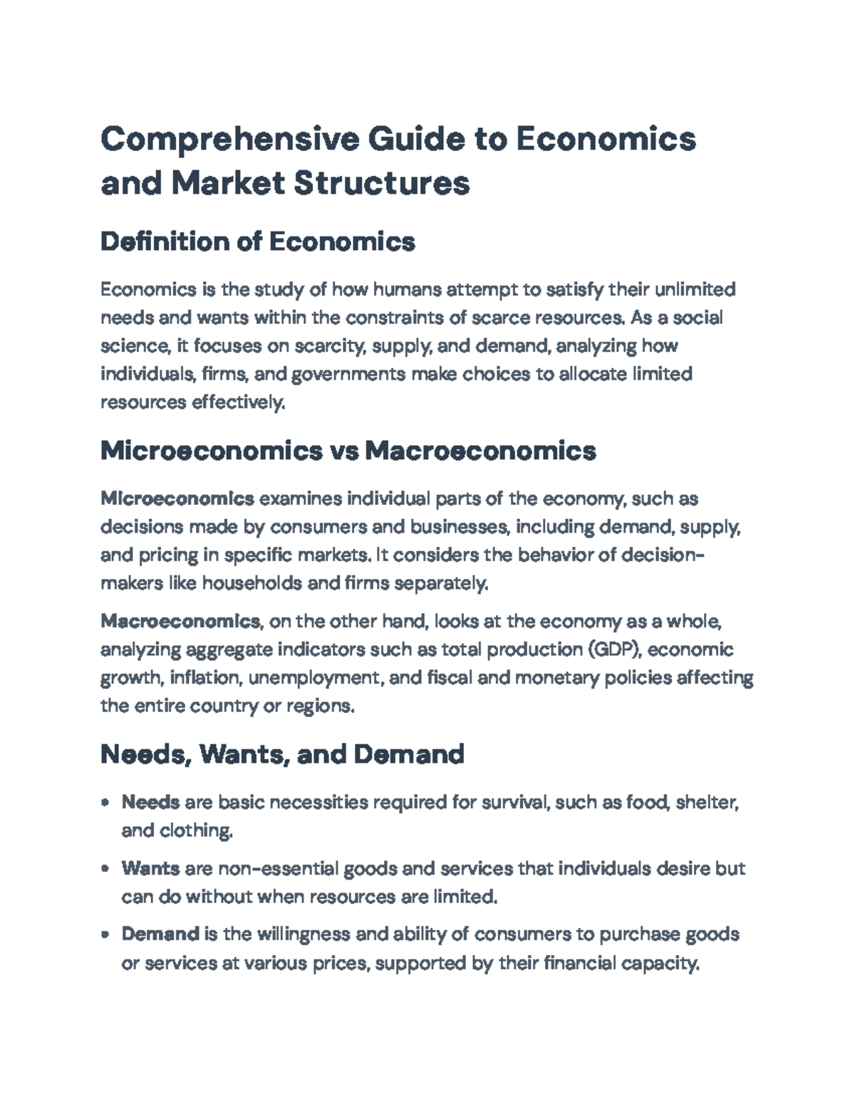 Comprehensive Economics Principles and Market Structures Overview (ECO ...